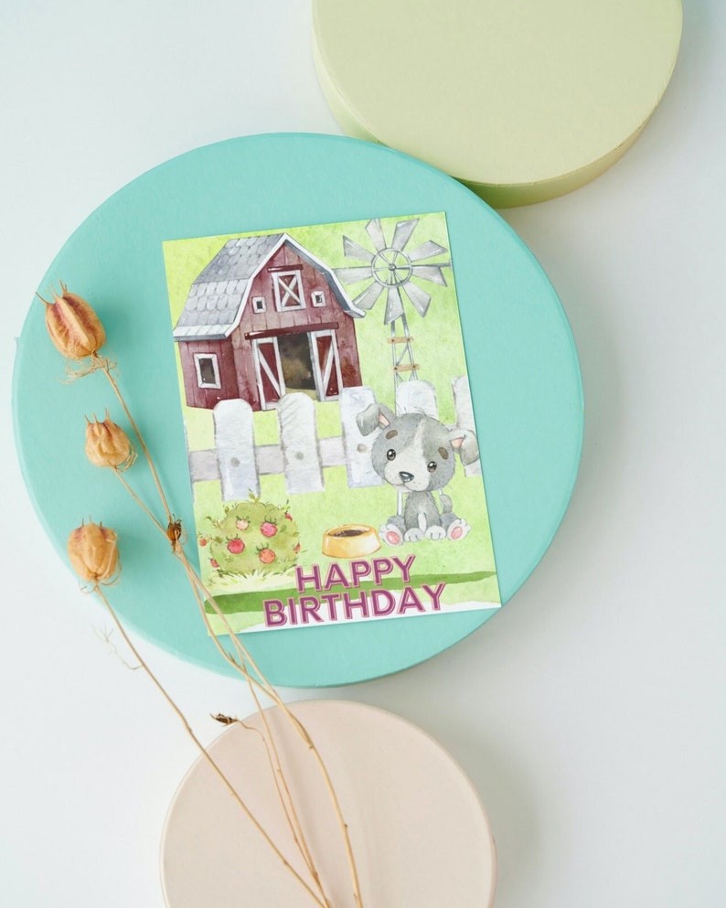 Happy Birthday Country Greeting Card, Farm Scene Instant Download Card ...