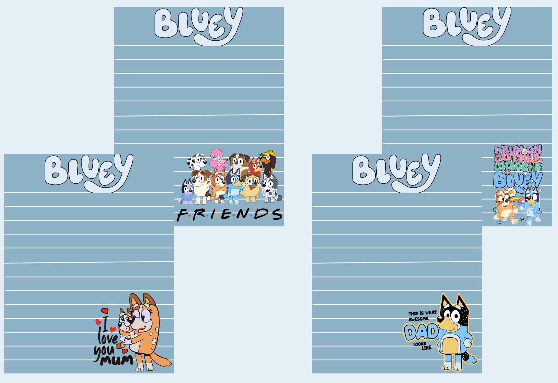 Blue Stationary Paper, Bluey Inspired Notebook Paper, Bluey Note Pages ...