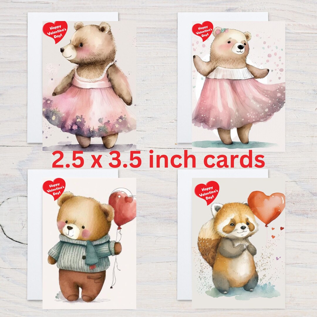Valentine School Cards, Printable Bear Valentine Cards, Valentine ...