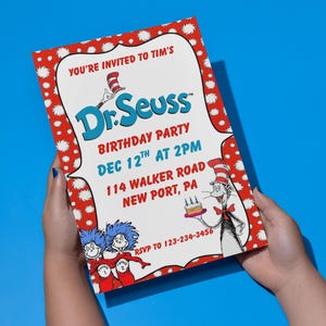 Dr. Seuss Birthday Invitation, Birthday Dr Seuss Editable Card Template ...