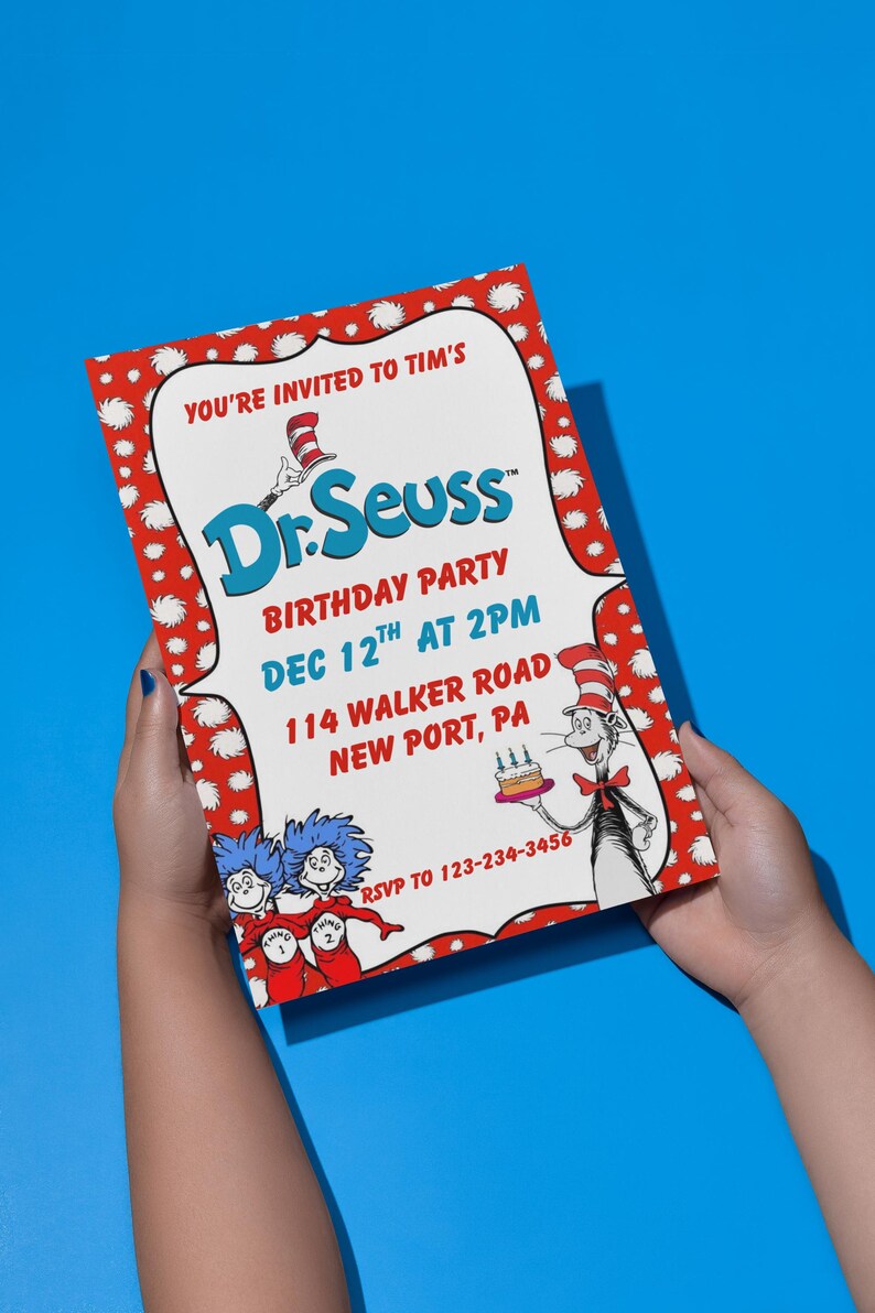Dr. Seuss Birthday Invitation, Birthday Dr Seuss Editable Card Template ...