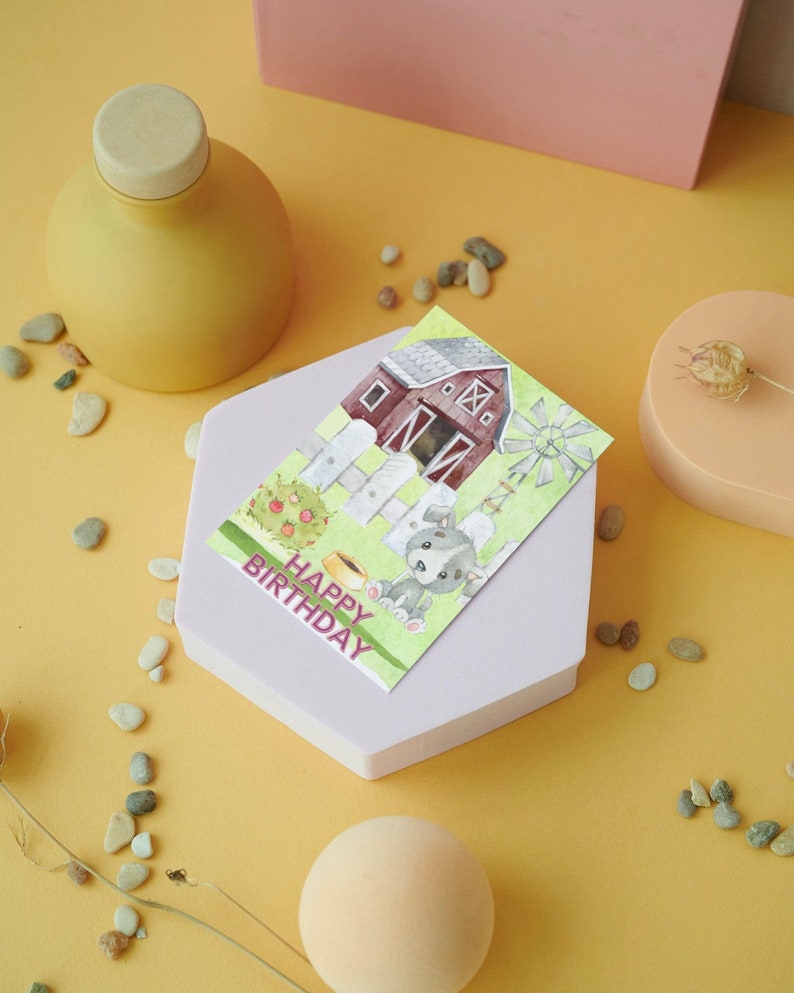 Happy Birthday Country Greeting Card, Farm Scene Instant Download Card ...