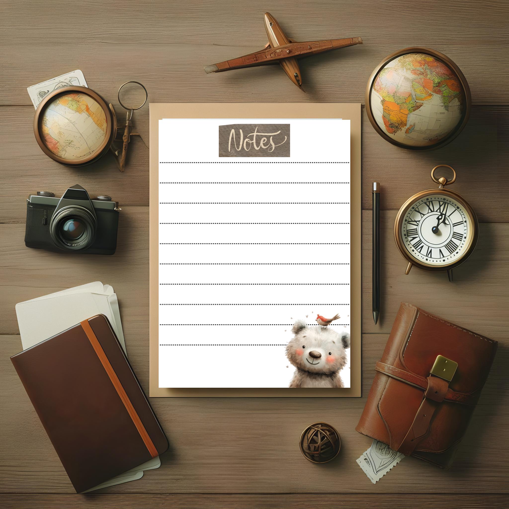 Stationary Bear Printable Paper, Bear Stationary Notepaper, Journaling ...