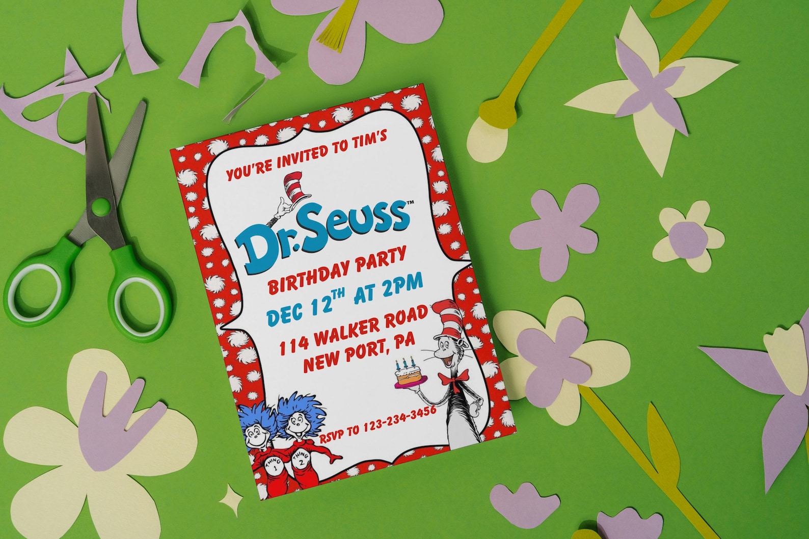 Dr. Seuss Birthday Invitation, Birthday Dr Seuss Editable Card Template ...