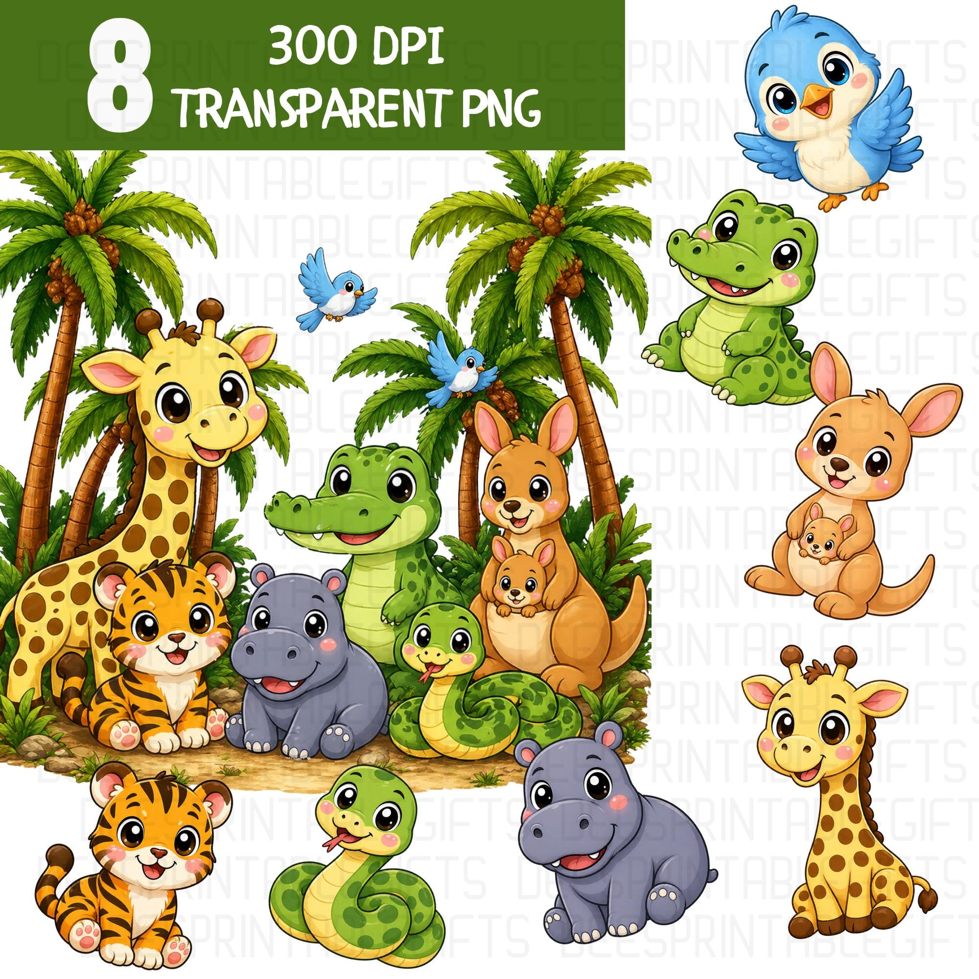 Zoo Animals Clipart PNG, Zoo Wildlife Graphics for Kids, Jungle Safari ...