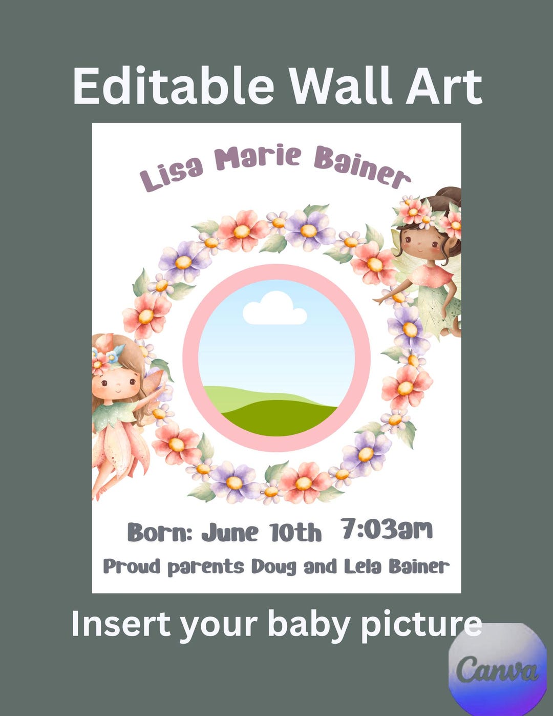 Editable Nursery Baby Girl Phot Frame, Add Your Baby Picture Gift, Baby ...