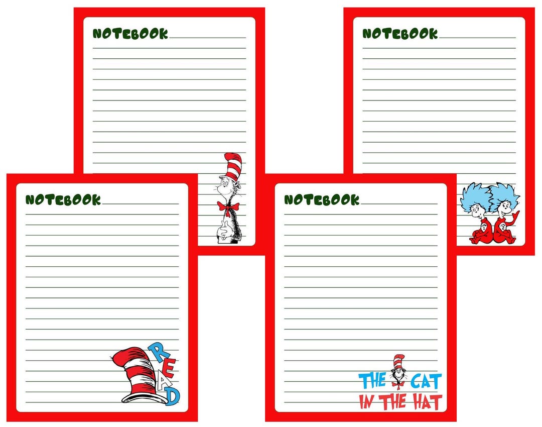 Cat in the Hat Inspired Notebook Paper, Dr Seuss Inspired Kids ...