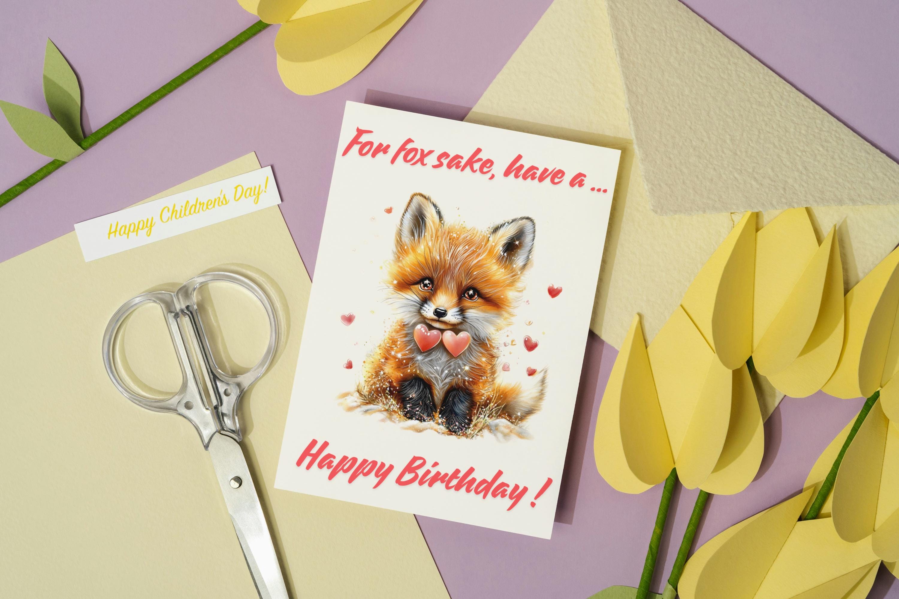 Fox Printable Birthday Card, Kids Birthday Card Gift, Cute Fox Birthday ...