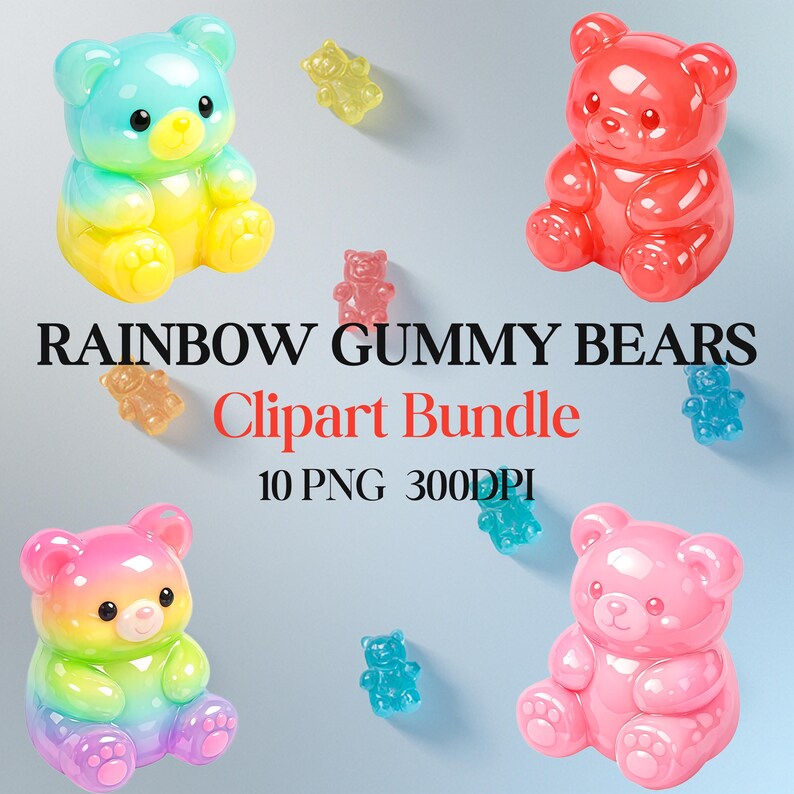 Rainbow Gummy Bear Clipart Bundle | Y2K Candy Bears PNG Graphics ...