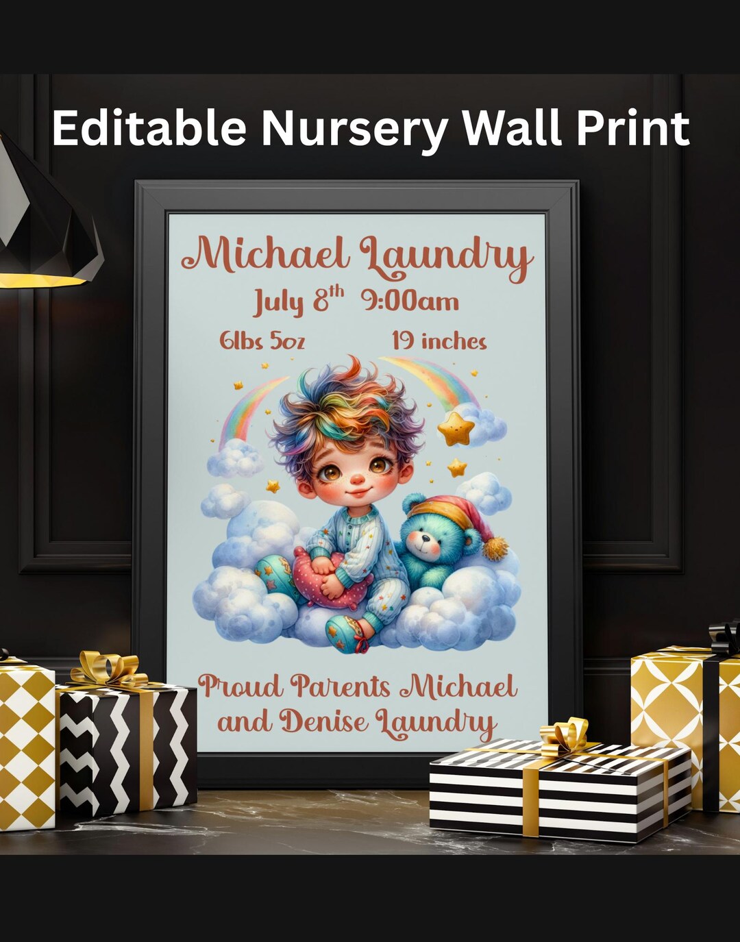 Editable Nursery Baby Boy Wall Art, Boy Nursery Gift, Baby Boy ...