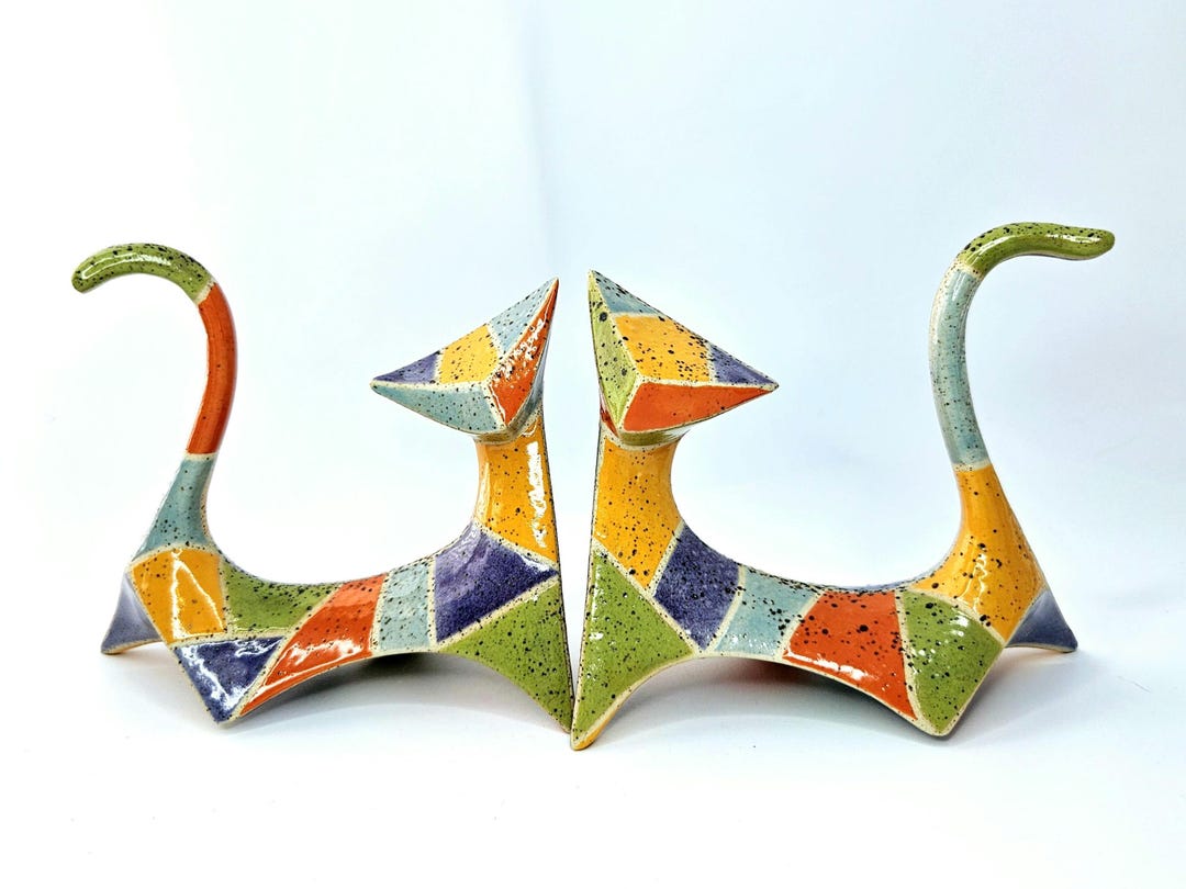 Cubist Cats Pair, Ceramic, Mid Century Modern Inspired Decor - Etsy