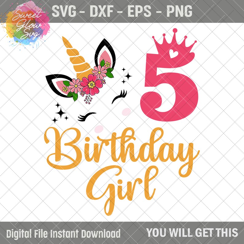 Unicorn Fifth Birthday Girl Svg 5 Years Birthday Girl Svg - Etsy