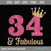 34 & Fabulous It's My 34th Birthday SVG, Thirty Four Years Old Birthday ...