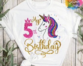 Unicorn 5 Birthday Girl Svg, Fifth Birthday Baby Girl Svg, 5 Years Old ...