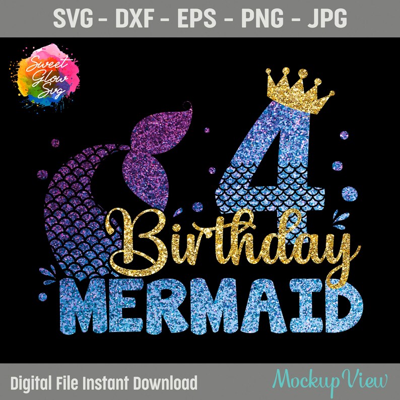 4th Birthday Mermaid SVG 4 Mermaid Girl Birthday SVG 4th - Etsy