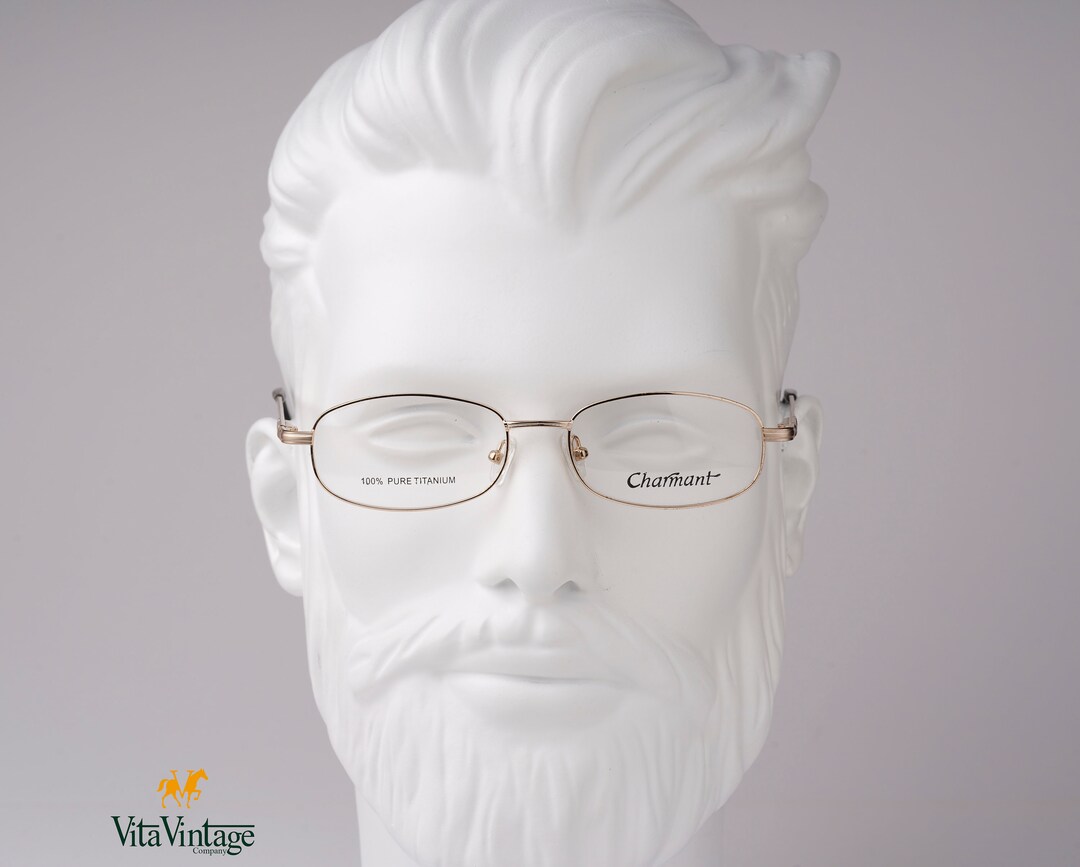 Charmant Vintage Eyeglasses, 90s Made in Japan Titanium Gold Rectangle ...