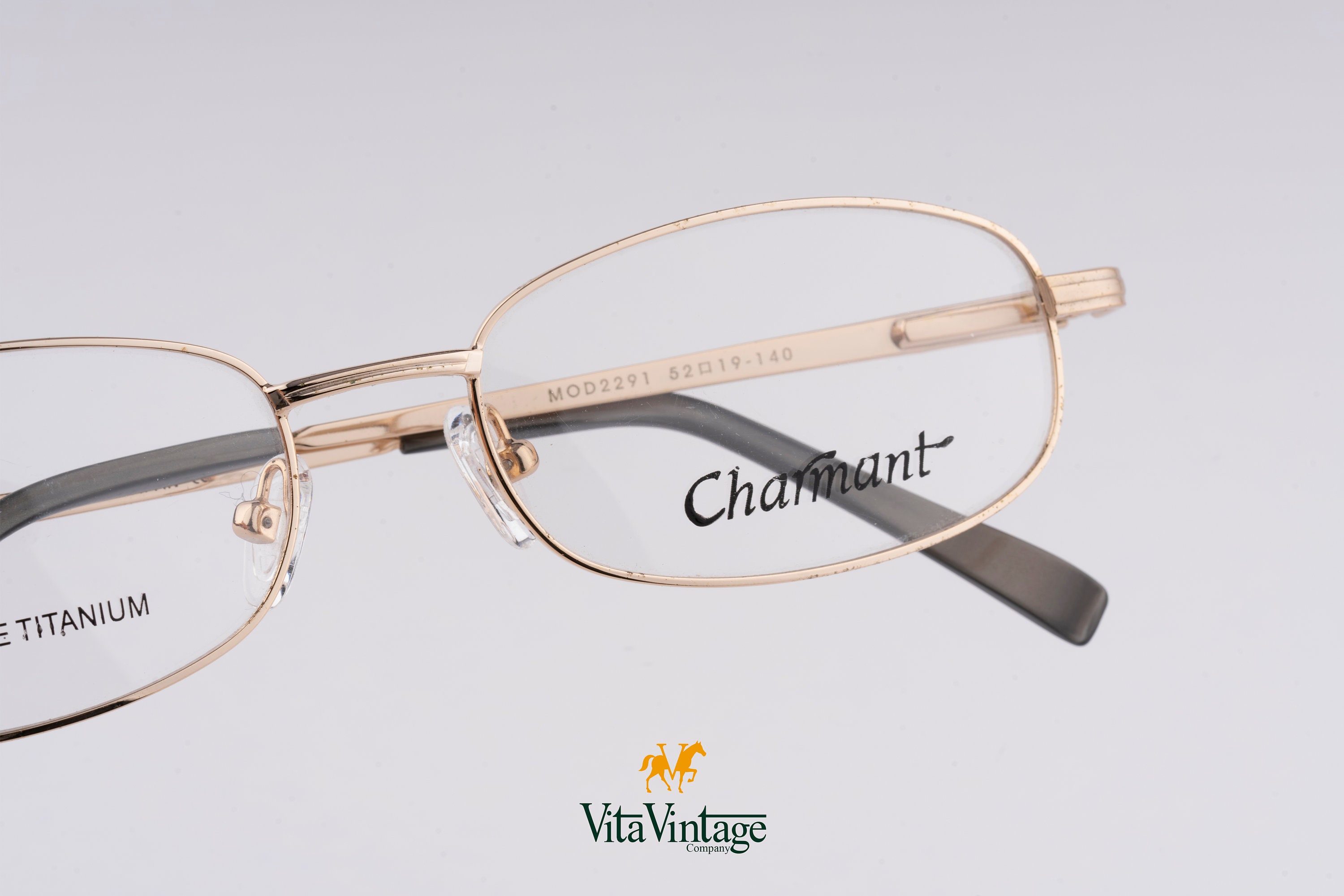 Charmant Vintage Eyeglasses, 90s Made in Japan Titanium Gold Rectangle ...