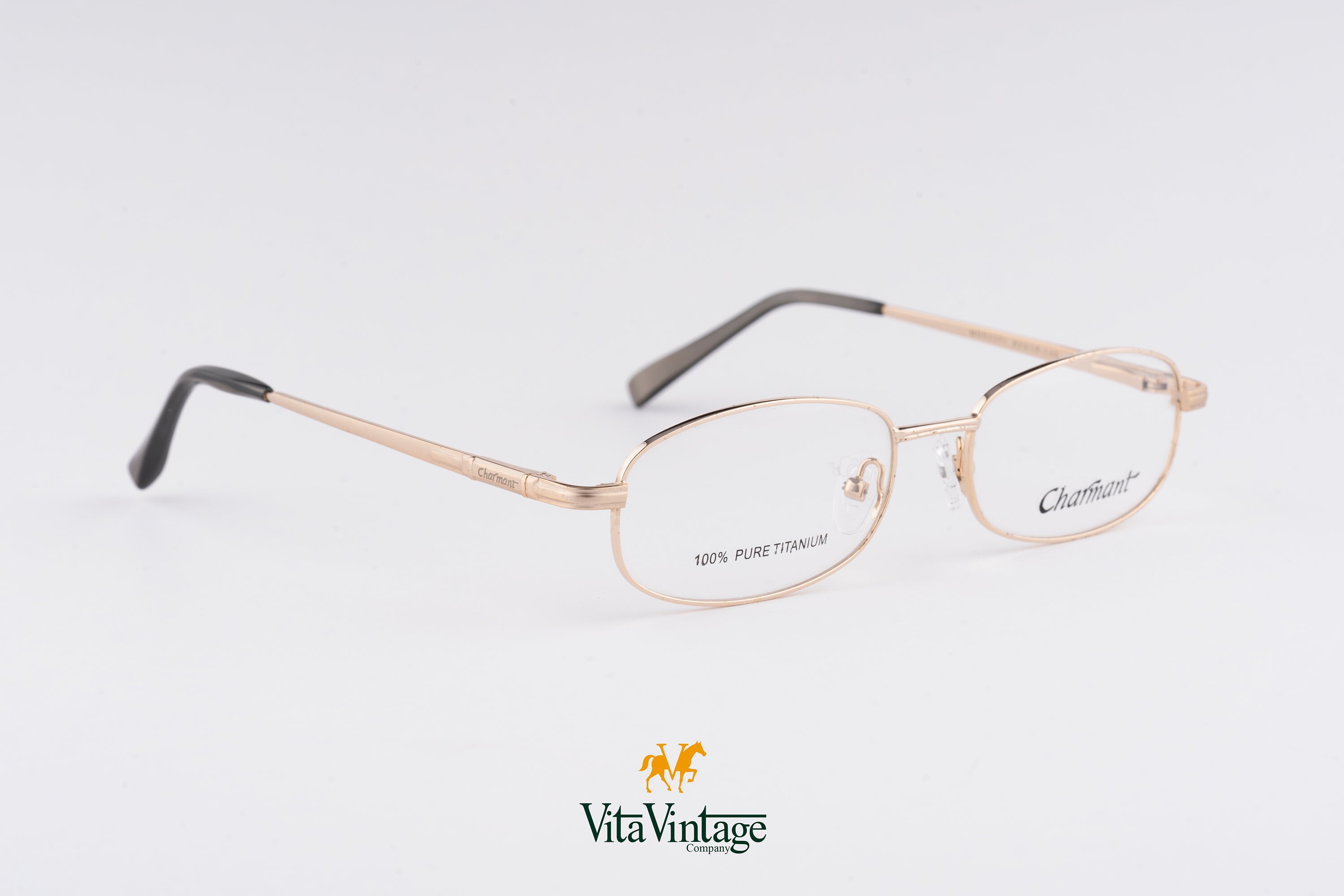 Charmant Vintage Eyeglasses, 90s Made in Japan Titanium Gold Rectangle ...