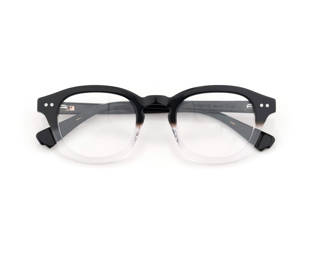 Retro Square Eyeglasses: Handmade Italian Black & Clear Acetate Frame ...