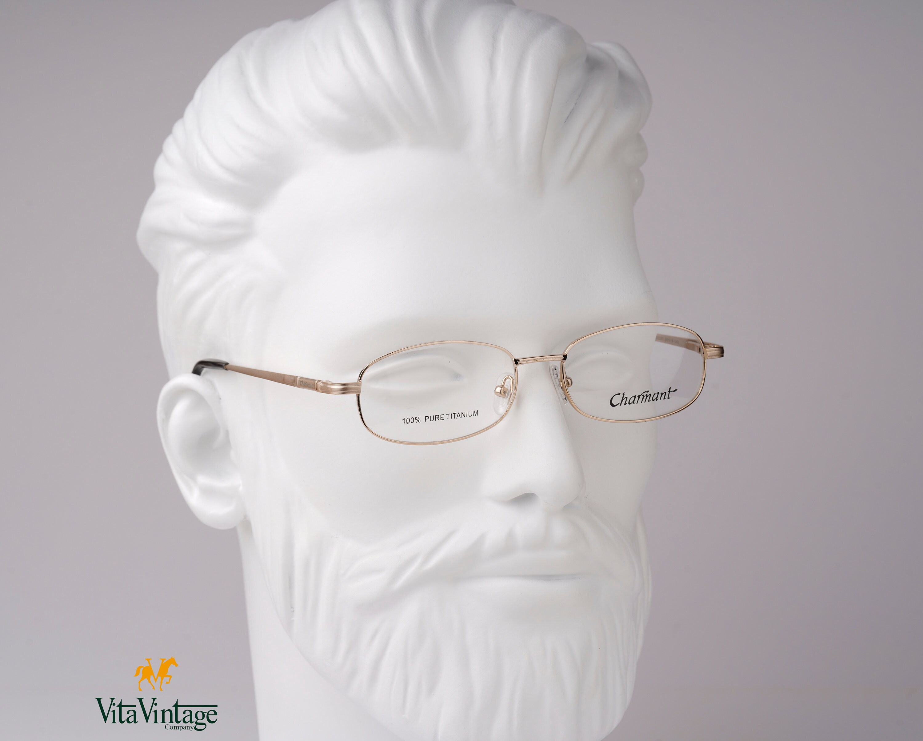 Charmant Vintage Eyeglasses, 90s Made in Japan Titanium Gold Rectangle ...