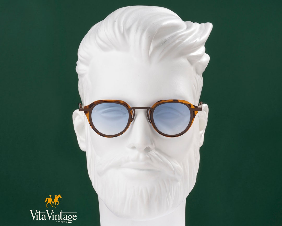 Handcrafted Unisex Tortoise Round Frame Light Blue Lens Retro ...
