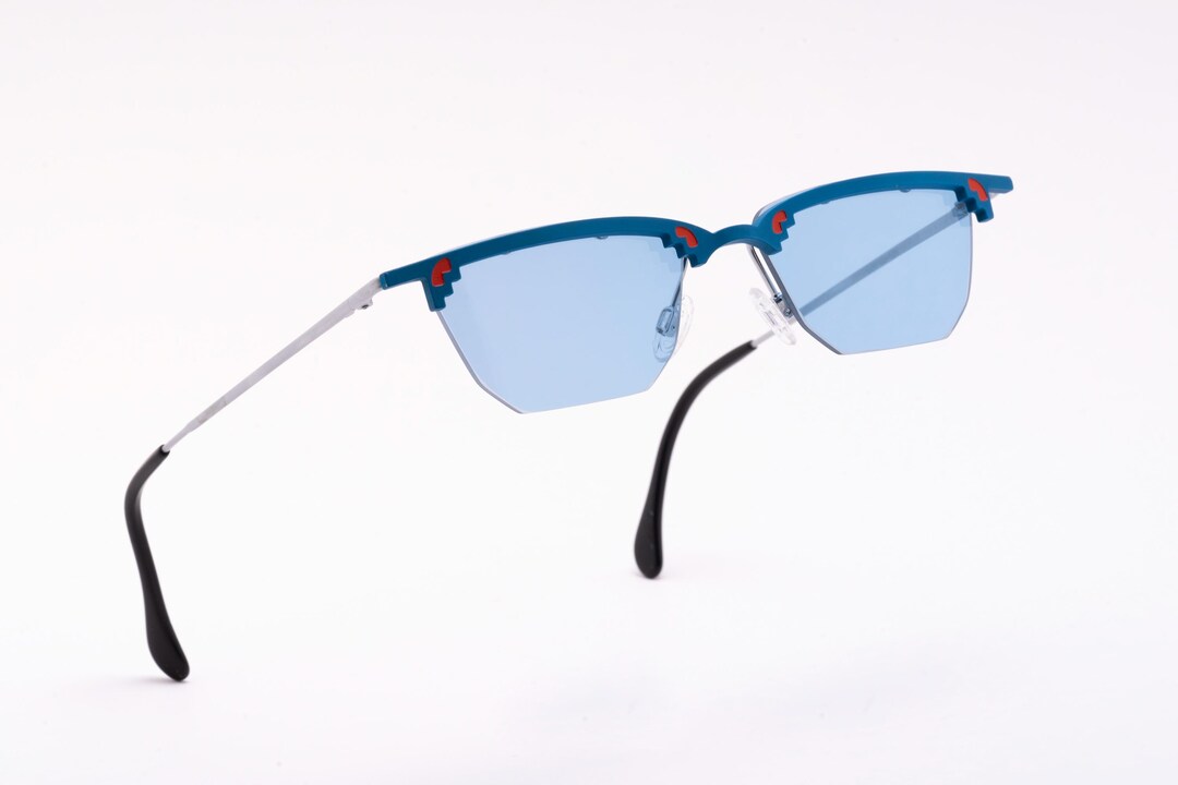 Choc 036 Vintage Sunglasses - 90s Unique Tinted Blue Rimless Rectangle ...