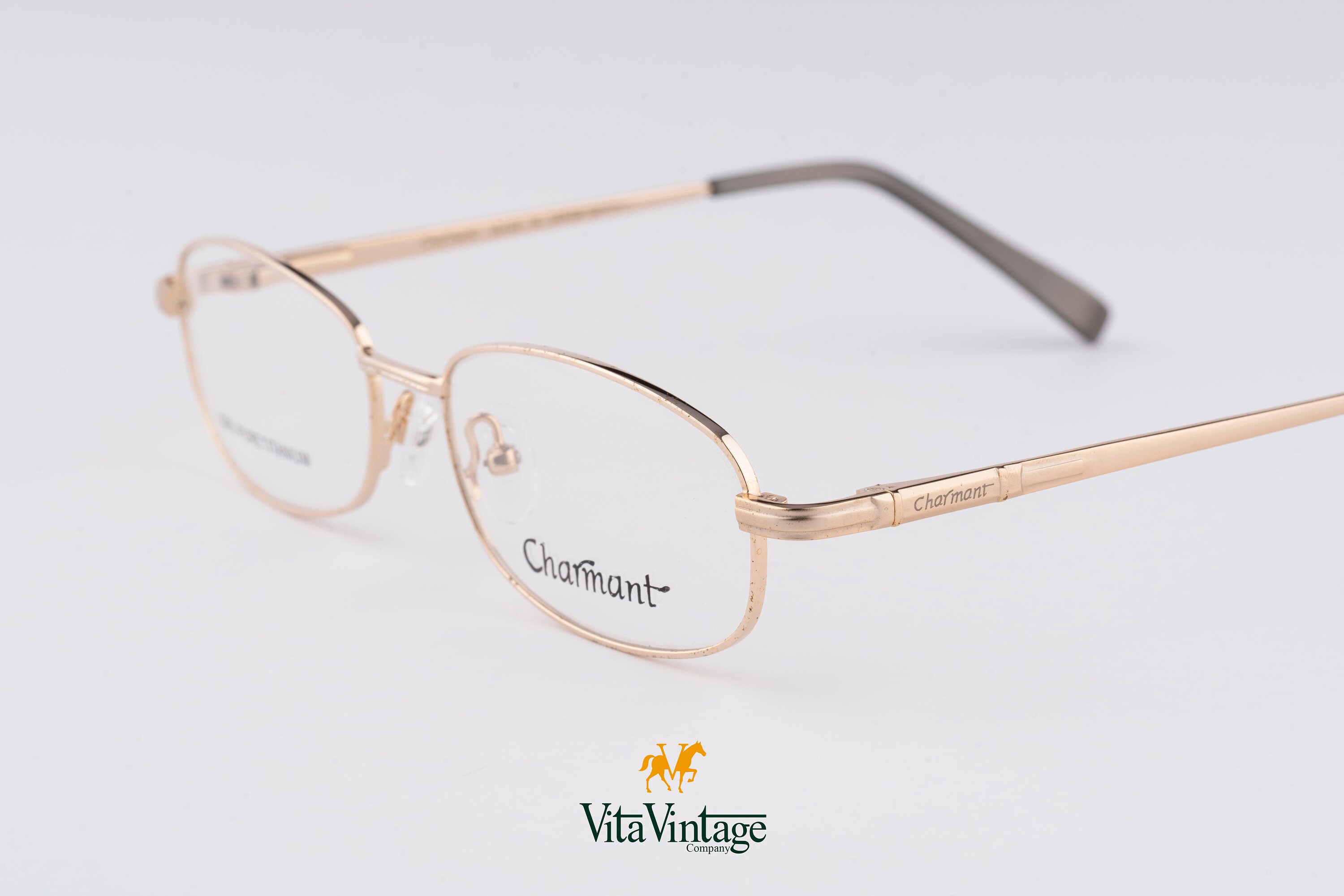 Charmant Vintage Eyeglasses, 90s Made in Japan Titanium Gold Rectangle ...