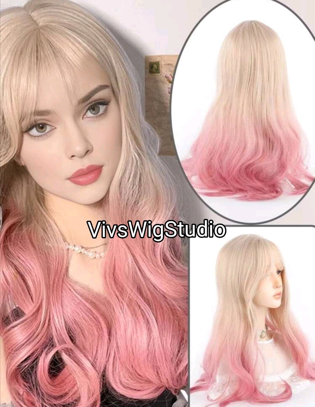 Long Synthetic Wig With Light Blond Roots and Pink Ends Karol G Style ...