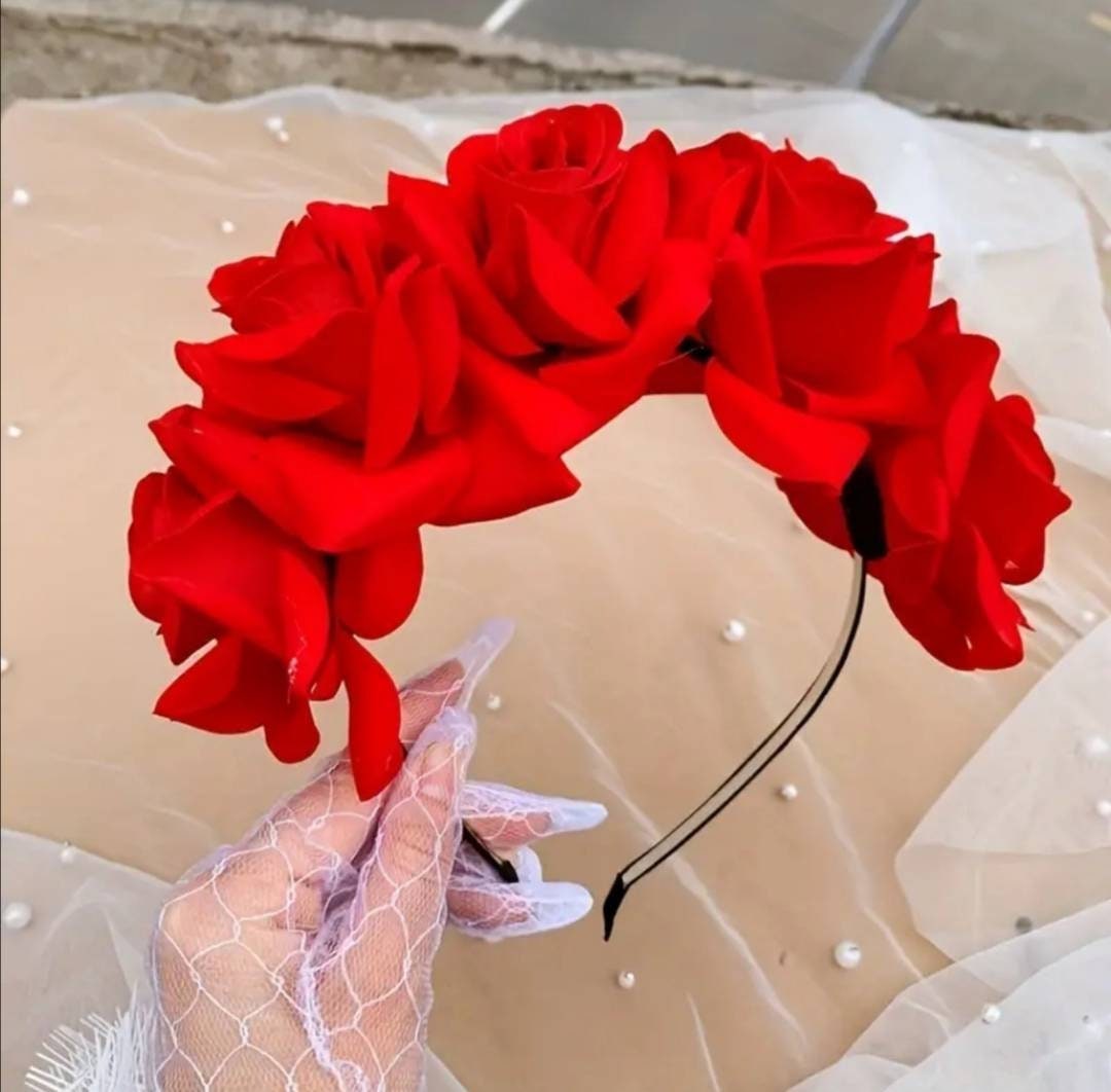 Red Rose Flower Hair Headpiece for Weddings, Proms and Other ...