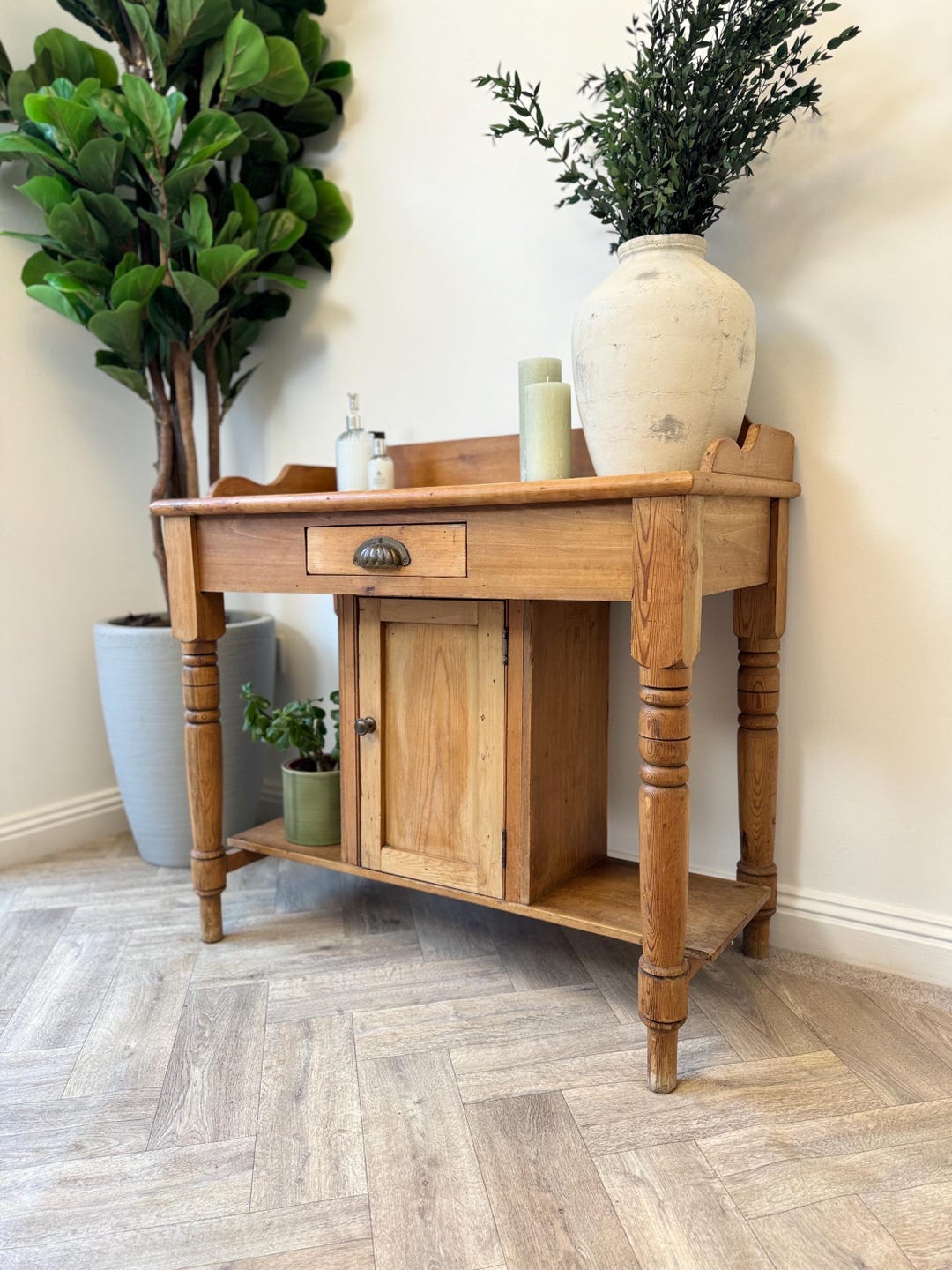 Solid Wood Vintage Console Table Washstand Bathroom Vanity Cabinet ...