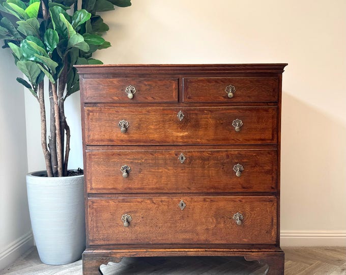 Solid Wood Large Antique Chest of Drawers With Original Handles and Key ...