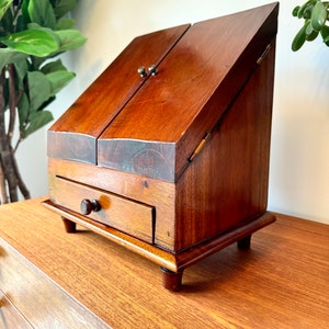 Vintage Solid Wood Writing Block Stationary Desk Paper Letter Organiser ...
