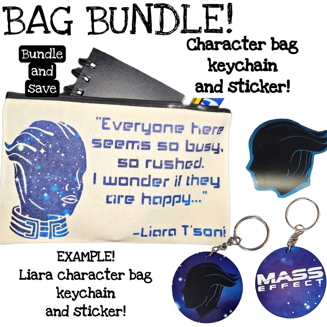BUNDLE!! Mass Effect Character Bag, Keychain, and Sticker! - Etsy