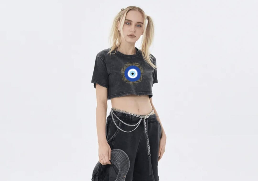 Evil Eye sun Women's Crop Top in Washed Black - Etsy