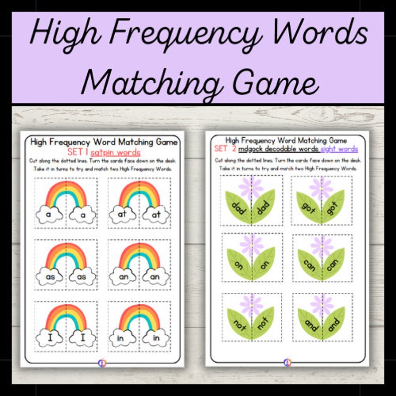 High Frequency Word Matching Game - Etsy