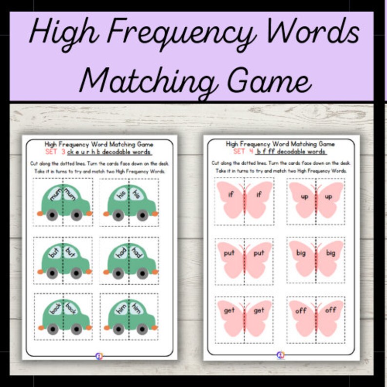 High Frequency Word Matching Game - Etsy