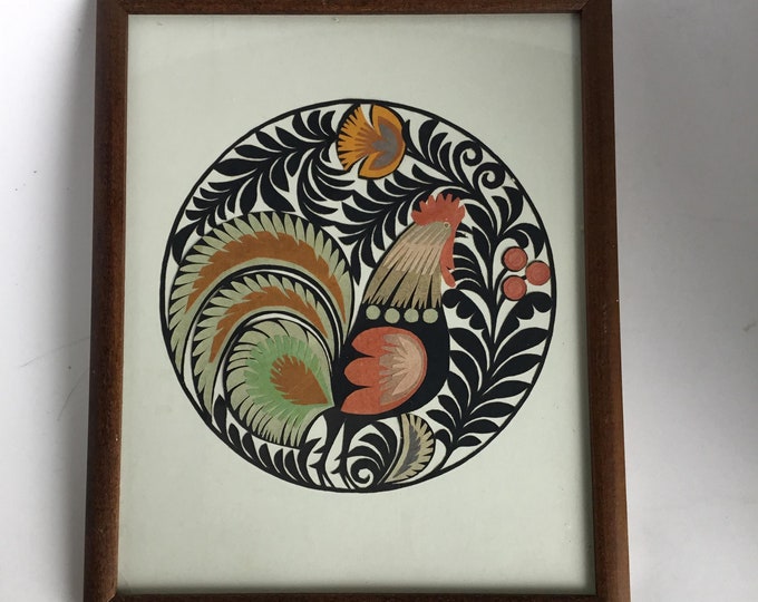 Small Vintage Cut Paper Folk Art Rooster. Well Framed Eastern European ...