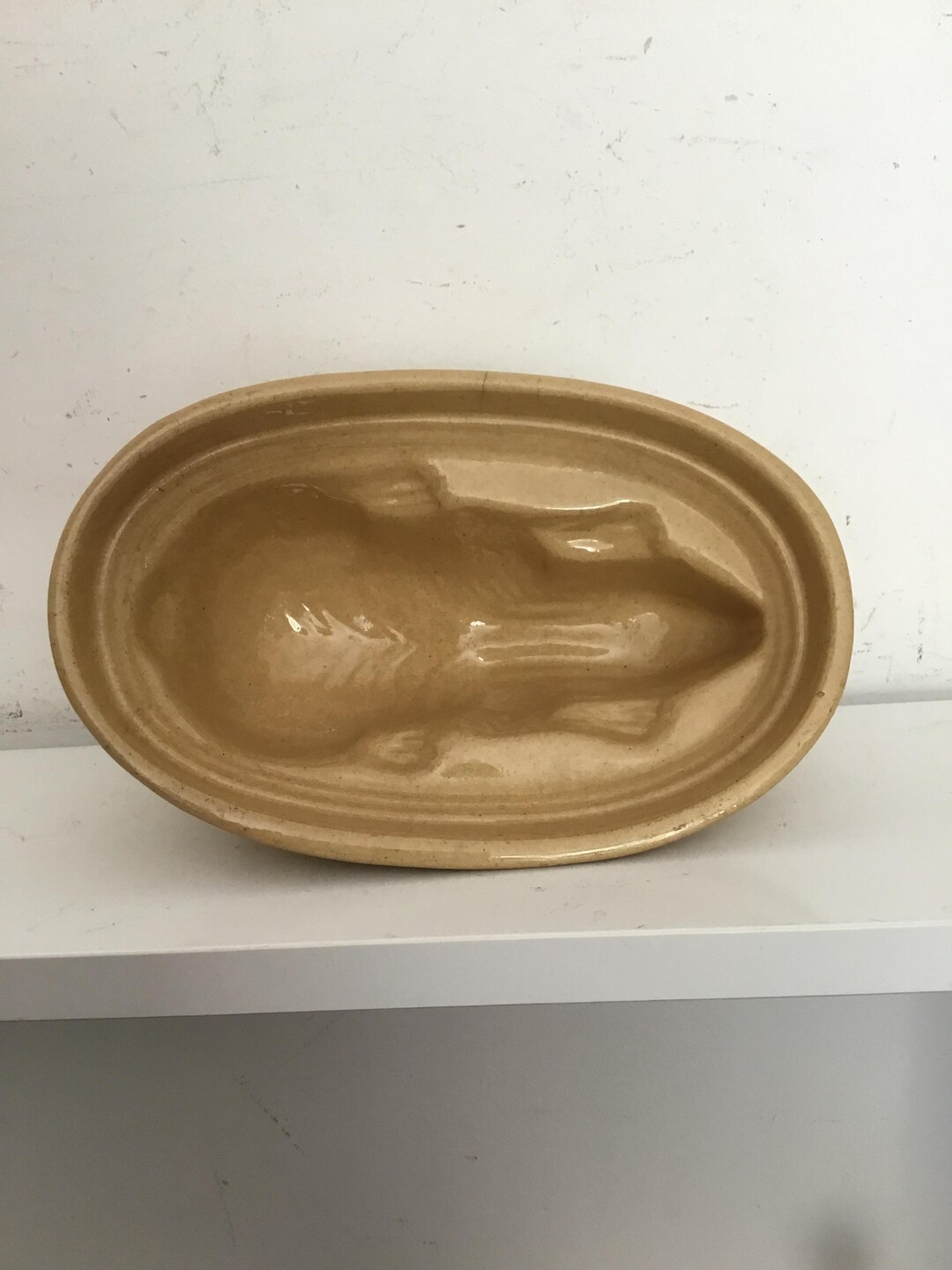 Yellow Ware Rat Mold. Small Vintage Yellow Ware Mold in Shape of Rabbit ...