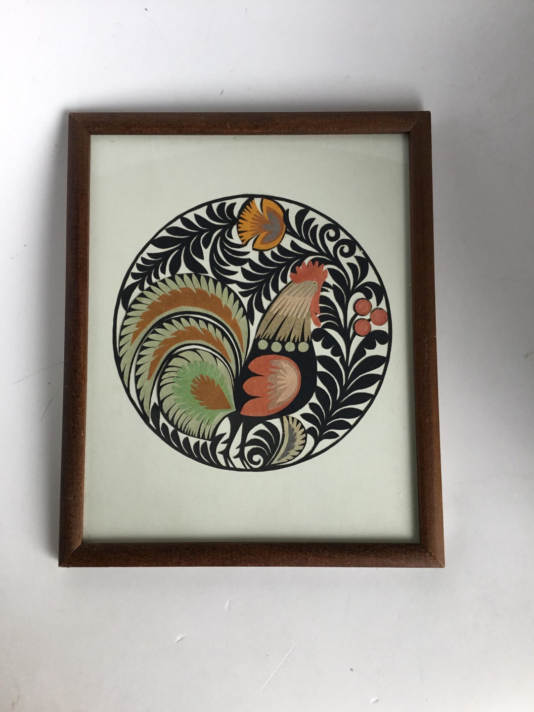 Small Vintage Cut Paper Folk Art Rooster. Well Framed Eastern European ...