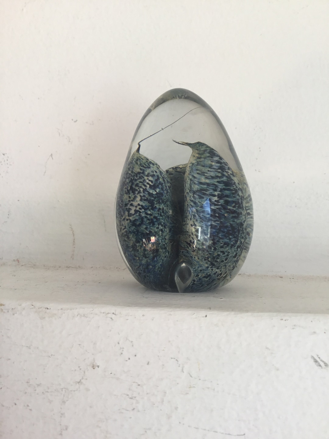 Interesting Egg Shaped Paperweight With Blue Pods Inside. Signed ...