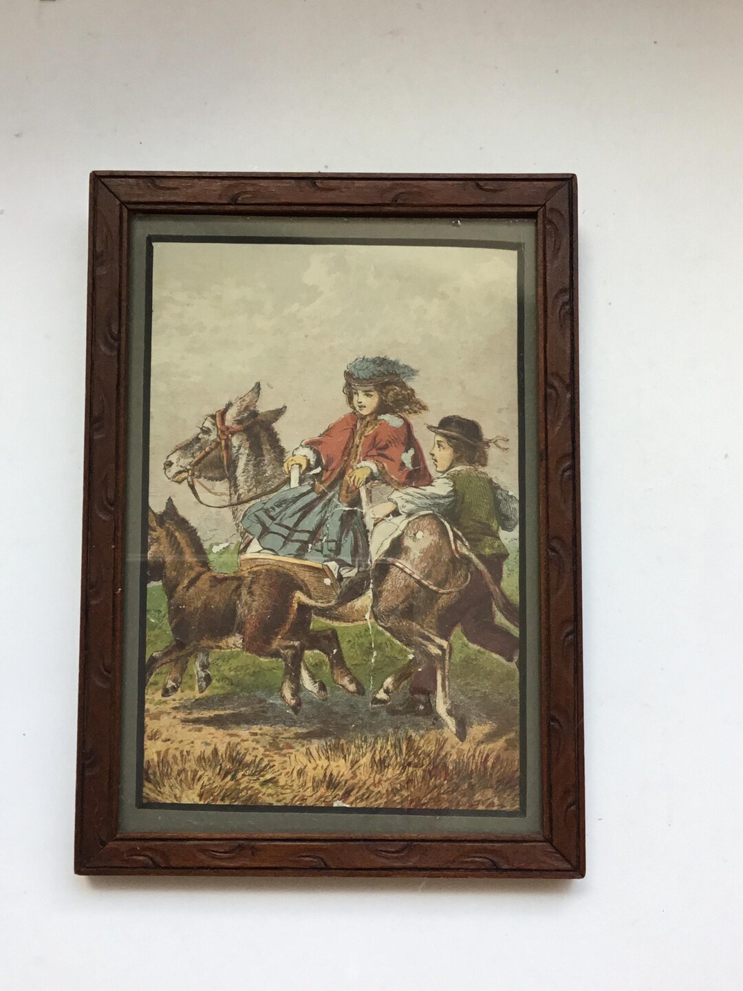 Antique Colored Lithograph. Small Vintage Framed Antique Colored ...