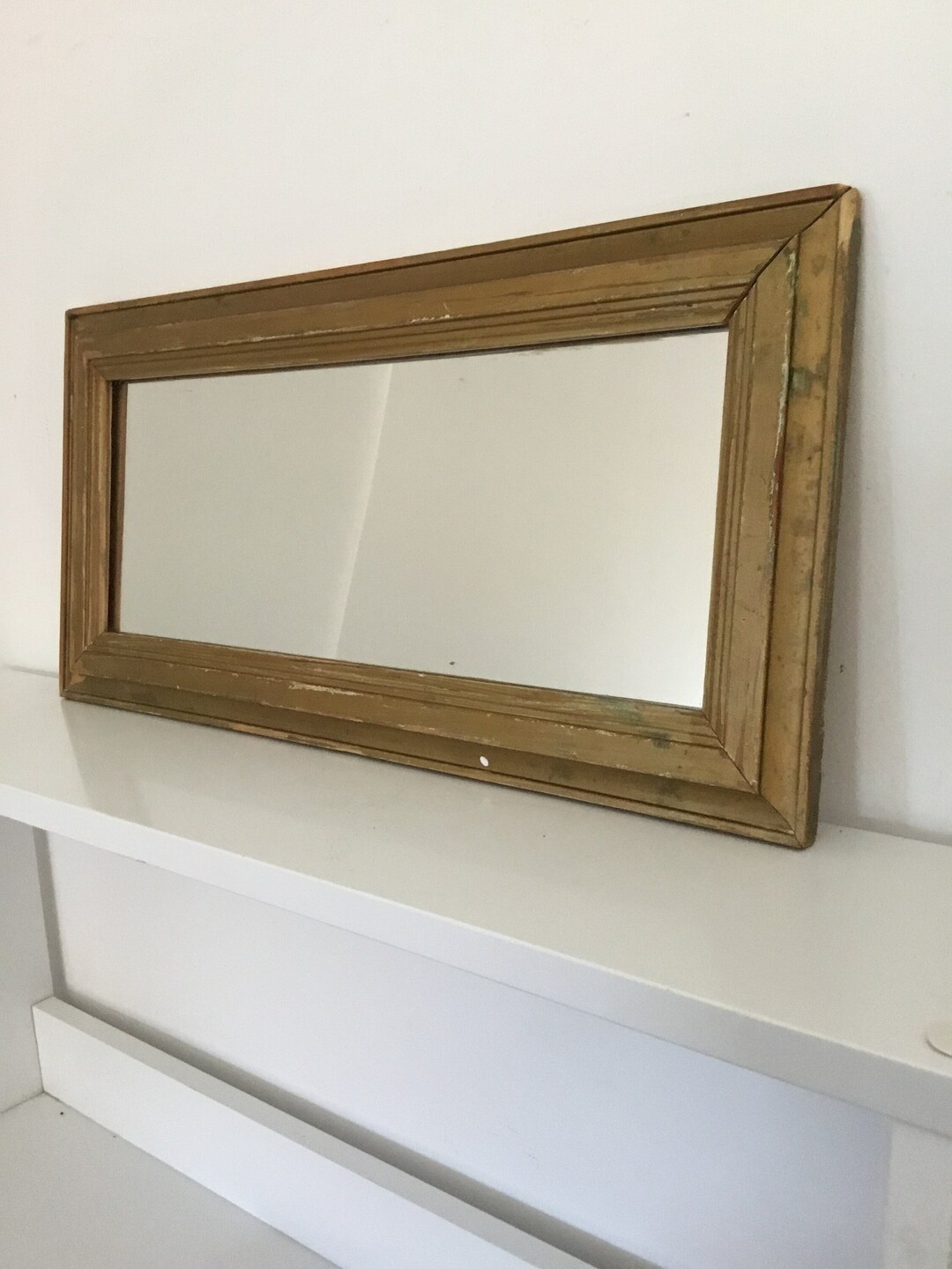 Long Narrow Vintage Mirror in Chippy Gold Painted Wood Frame. - Etsy