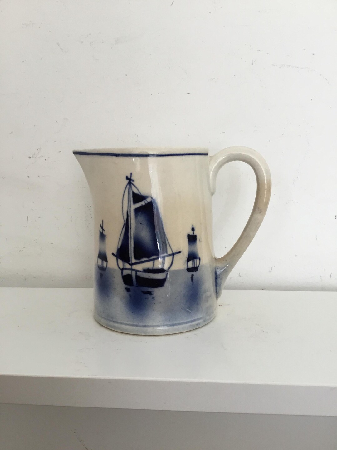 Small Vintage Blue and White Czech Ceramic Cream Pitcher. Small Very ...