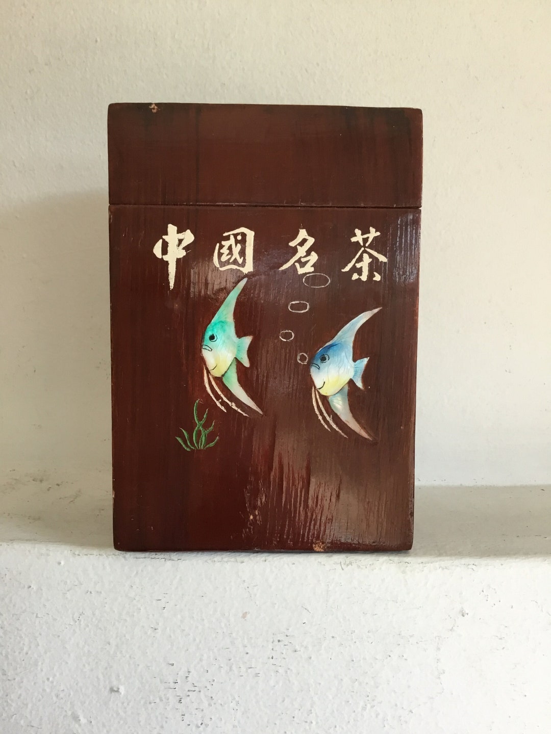Small Chinese Wood Box With Mother of Pearl Inlay Angel Fish. - Etsy