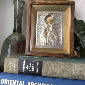 Metal Surrounded Religious Icon in Shadow Box Frame. Vintage Religious ...