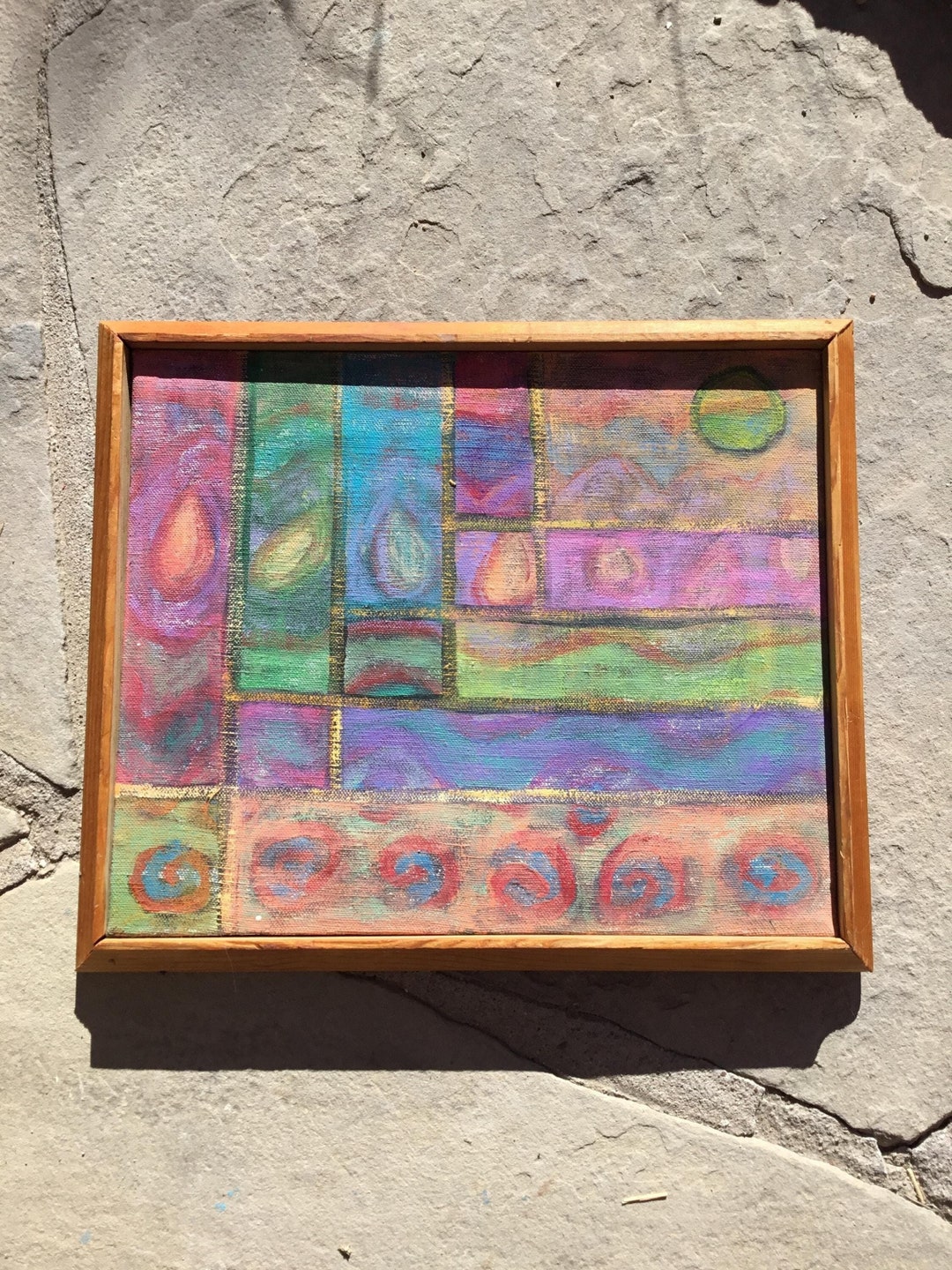 Colorful Abstract Painting in Wood Frame. Small-ish Well Framed ...