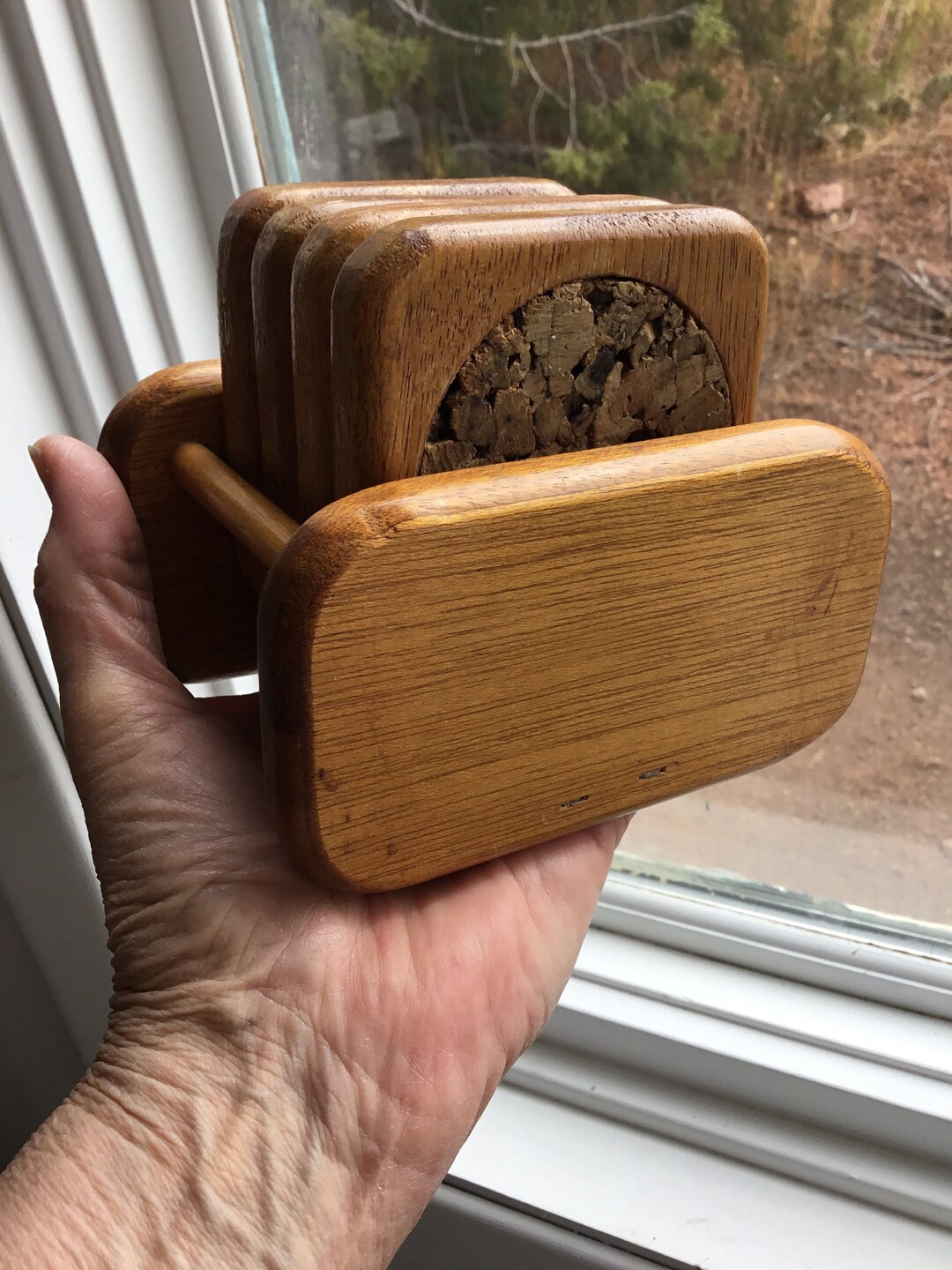 Set of Cork and Wood Mcm Coasters. Vintage Cork and Wood Coasters. MCM ...