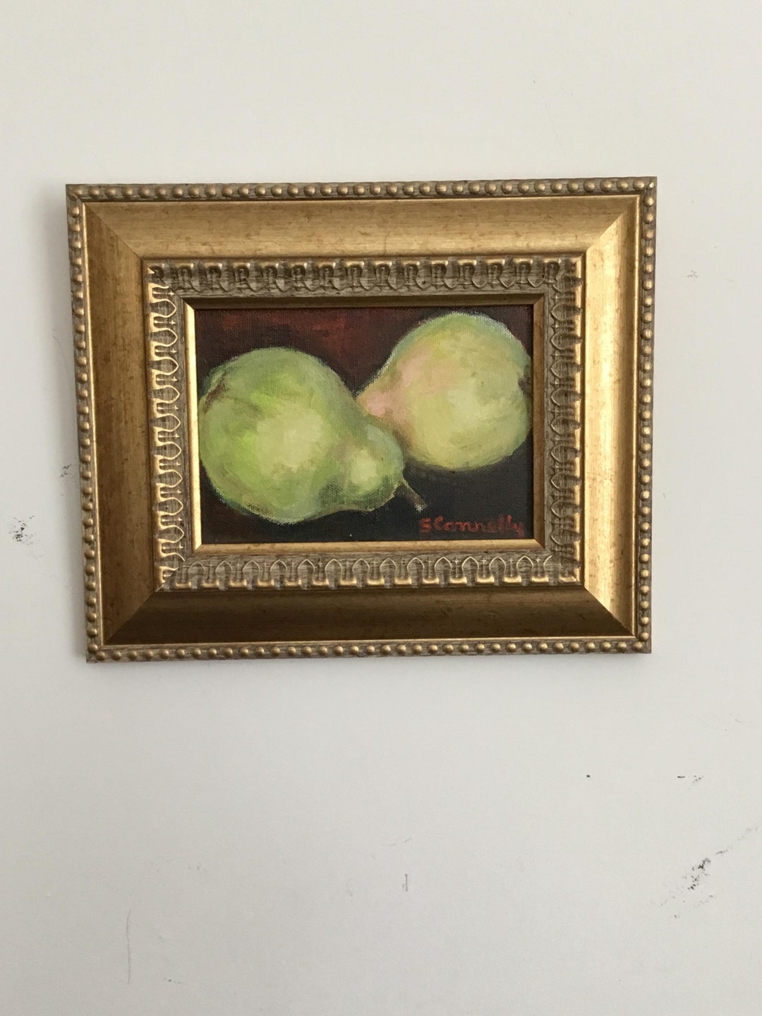 Small Still Life Oil Painting of Pears in Ornate Gold Frame. Artist ...