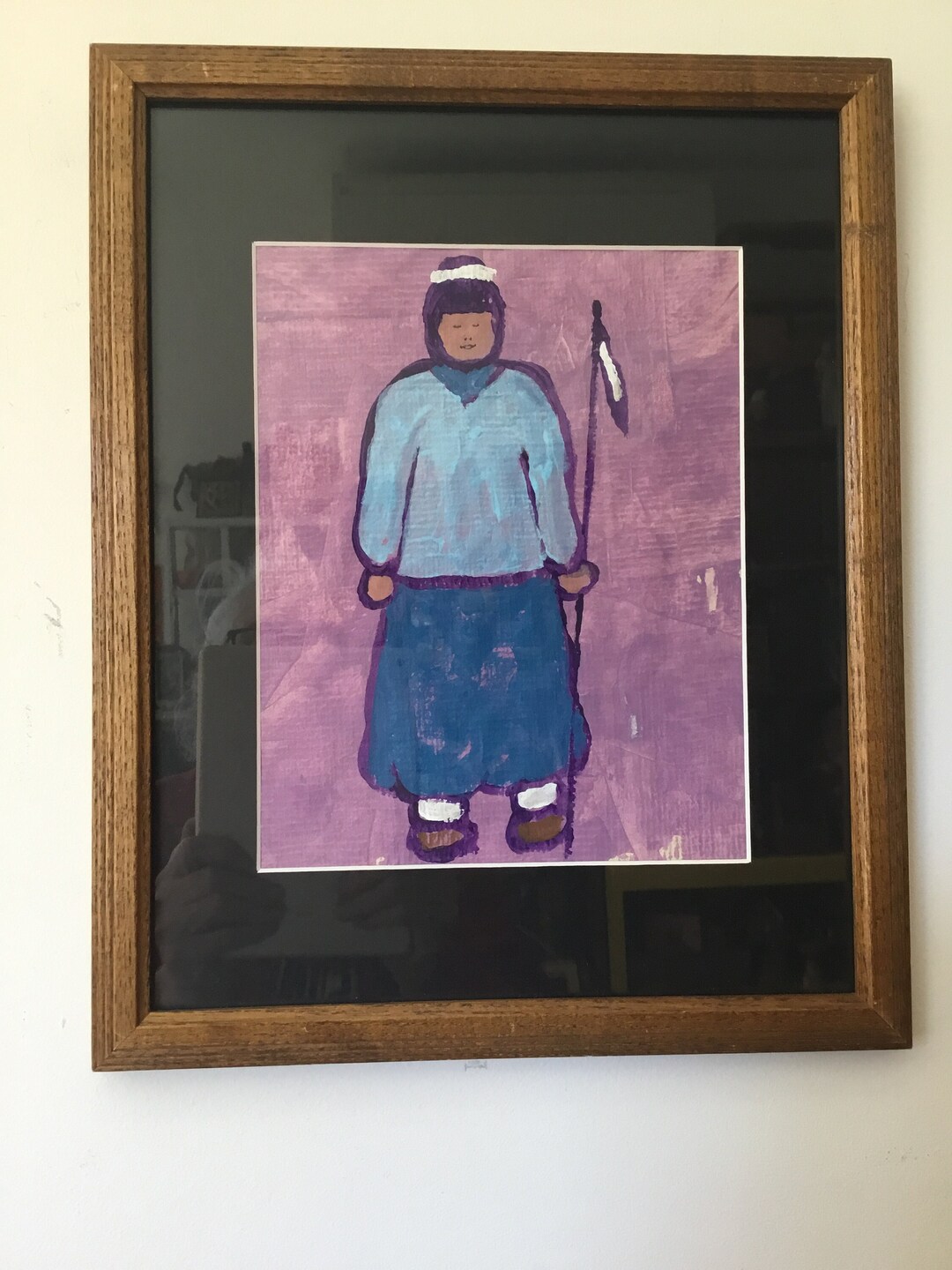 Well Framed T. Matthews Acrylic Painting on Paper of Inuit Woman. Mid ...