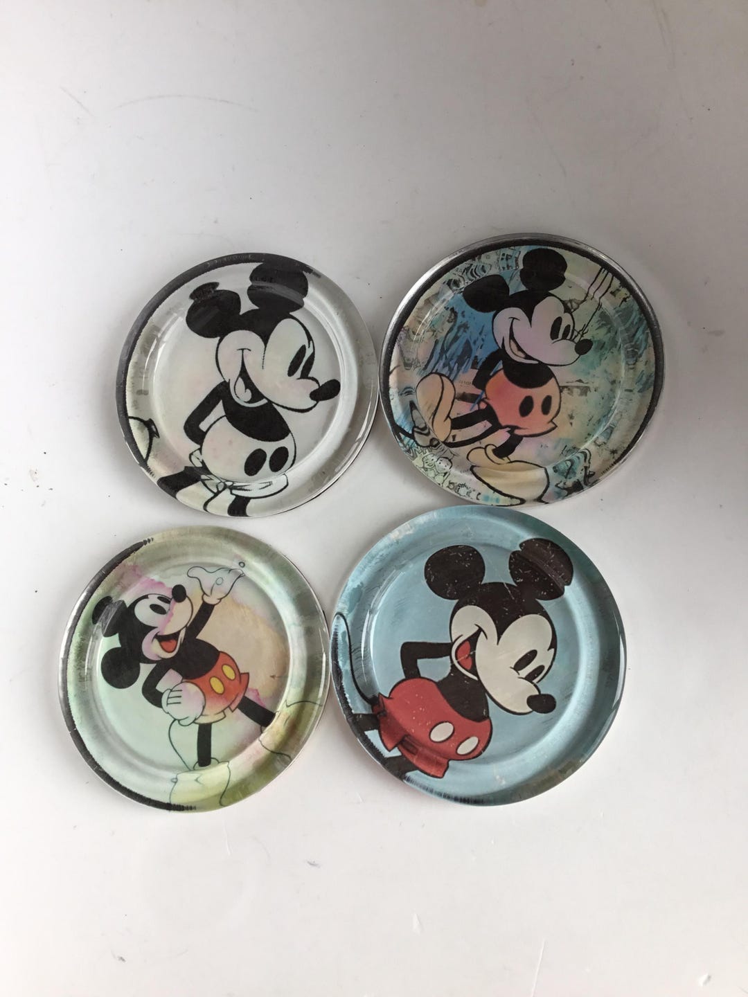 Post Modern Mickey Mouse Coasters. Set of 4 Glass Topped Cork Bottomed ...